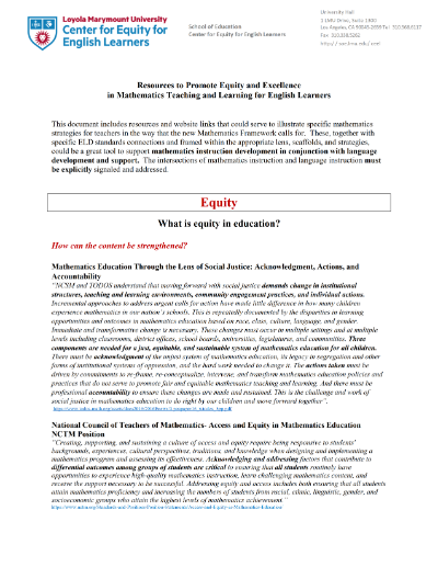 Mathematics Framework and Equity for English Learners - Loyola ...